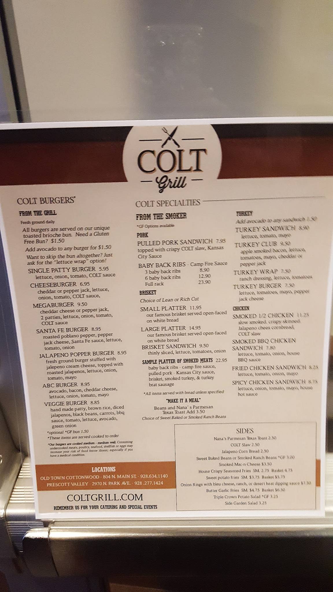 Menu at COLT Grill, BBQ & Spirits, Prescott Valley