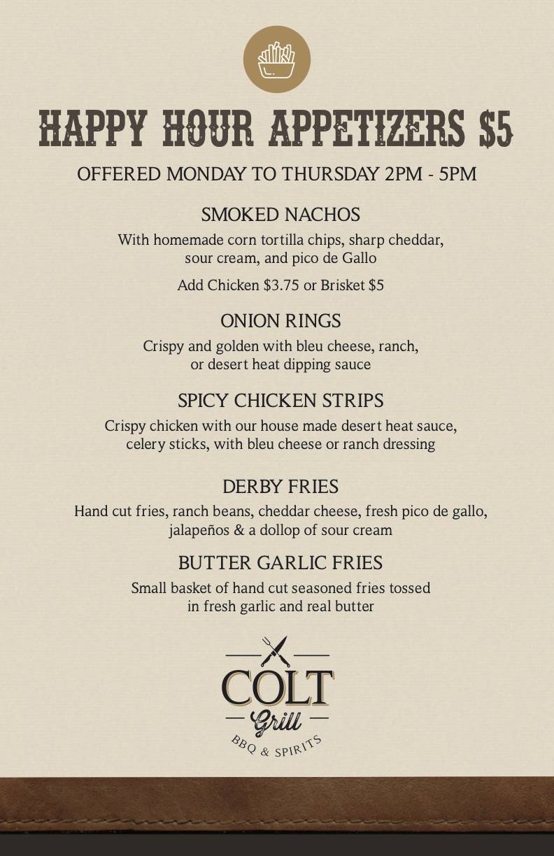 Menu at COLT Grill, BBQ & Spirits, Prescott Valley