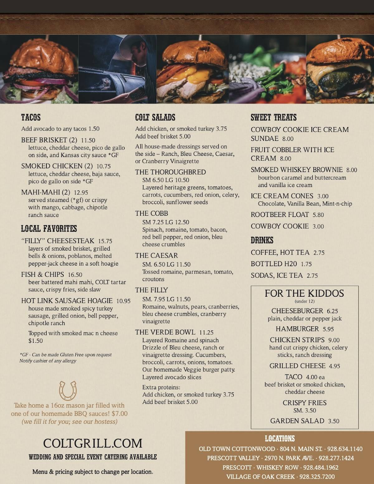 Menu at COLT Grill, BBQ & Spirits, Prescott Valley