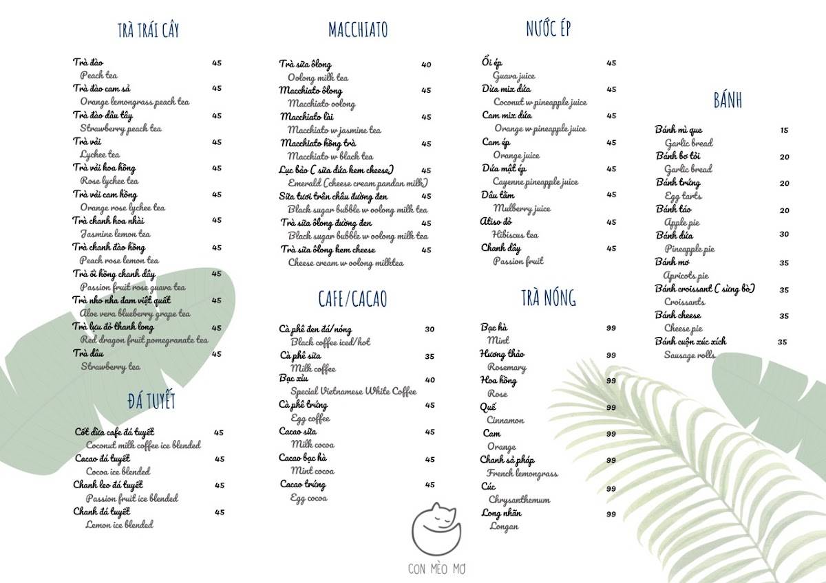 Menu at Cà phê Con Mèo Mơ, Ho Chi Minh City