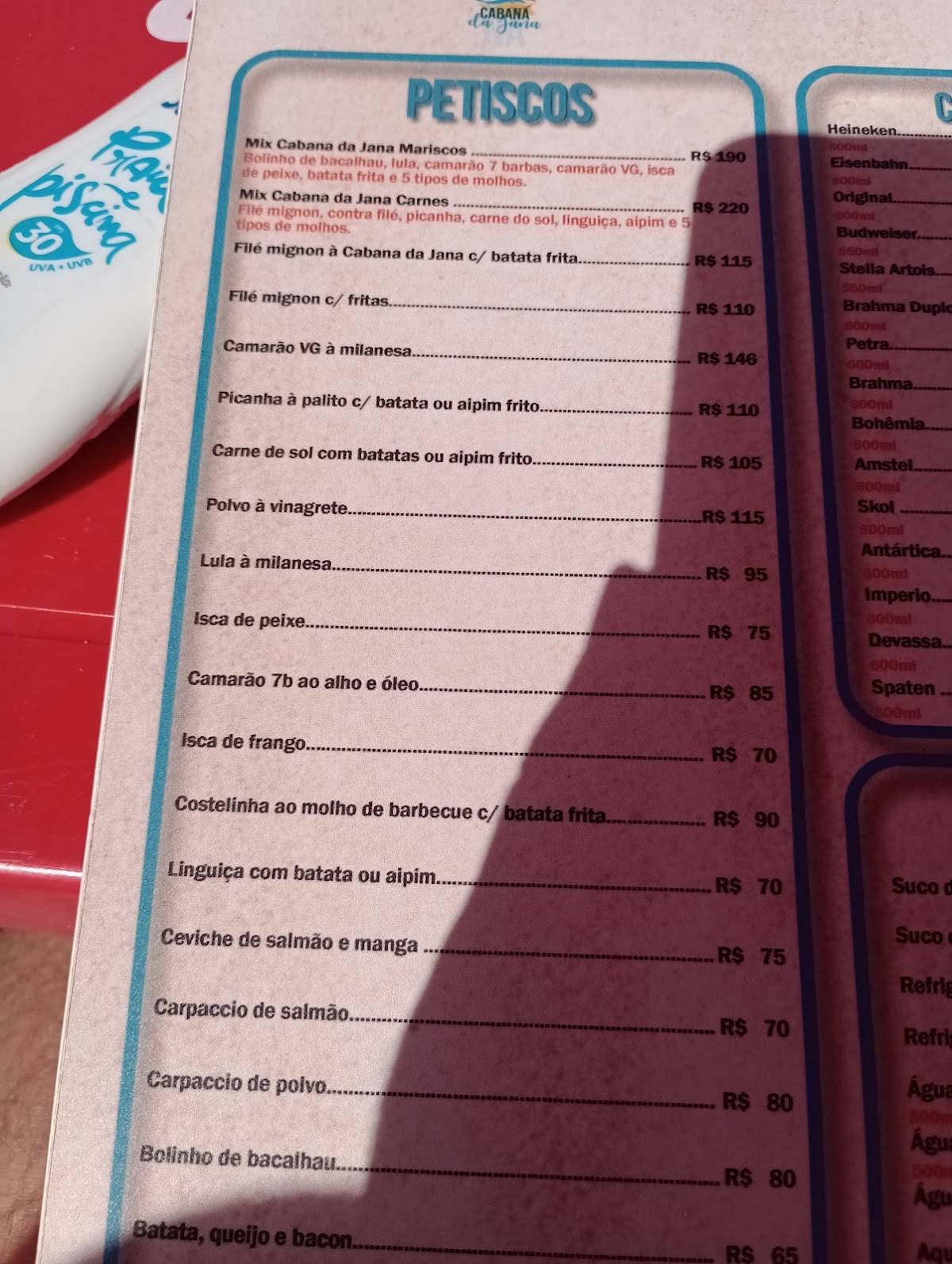 Menu em Cabana da Jana - Praia do Mutá restaurante, Brasil