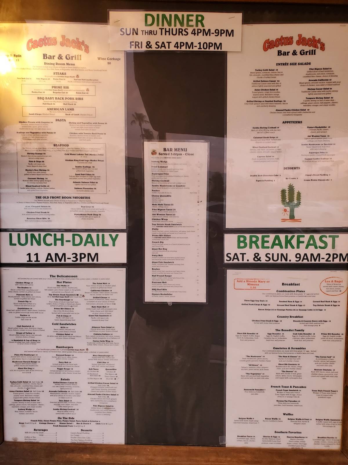 Menu at Cactus Jack's Bar & Grill, Palm Desert