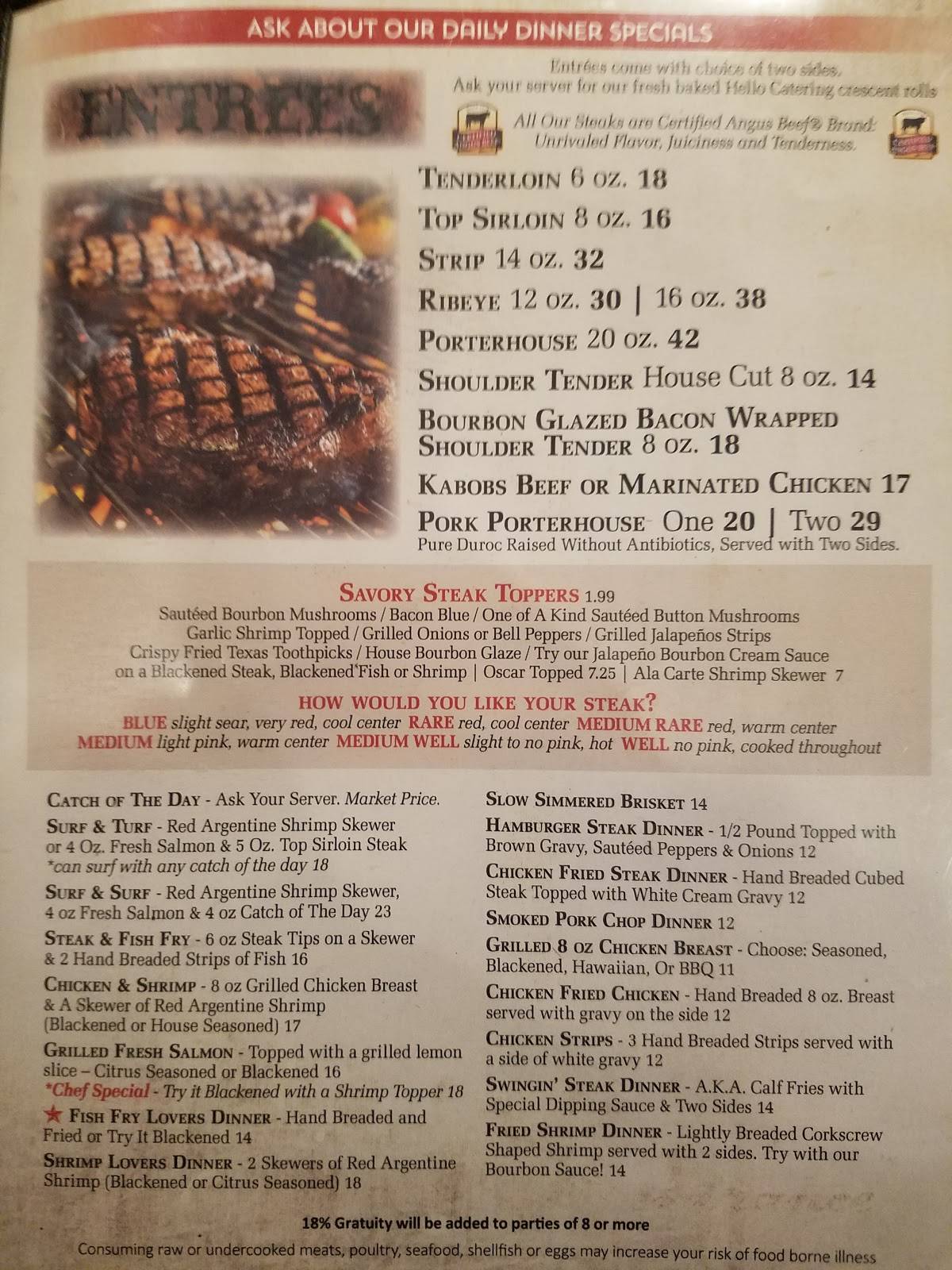 Menu at Cafe 33 Steakhouse and Whiskey Bar, Perkins