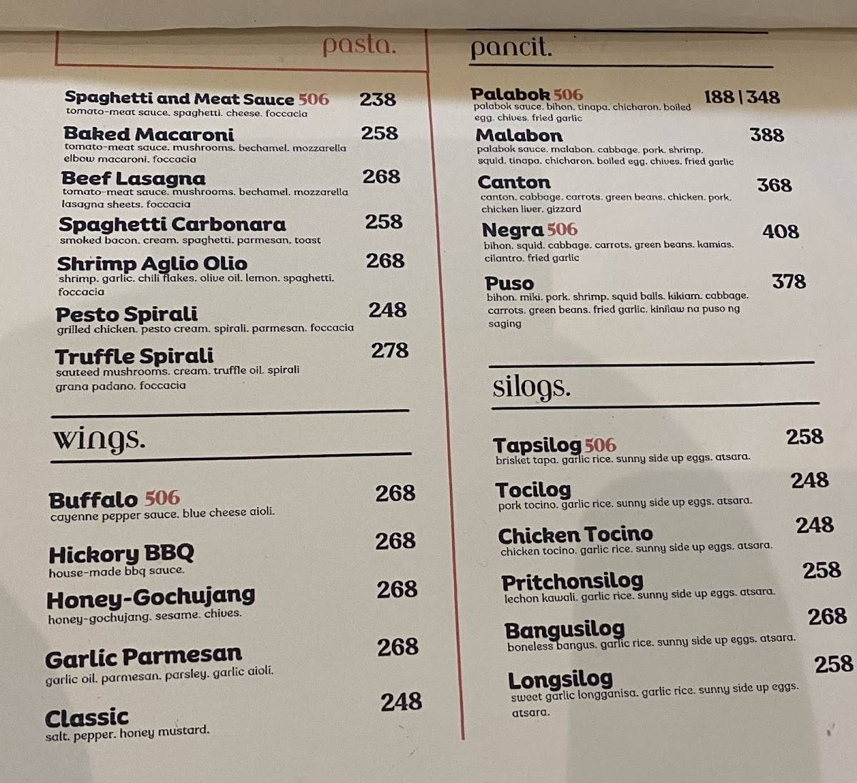 Menu at Cafe 506, Kawit, CVGQ+HW3