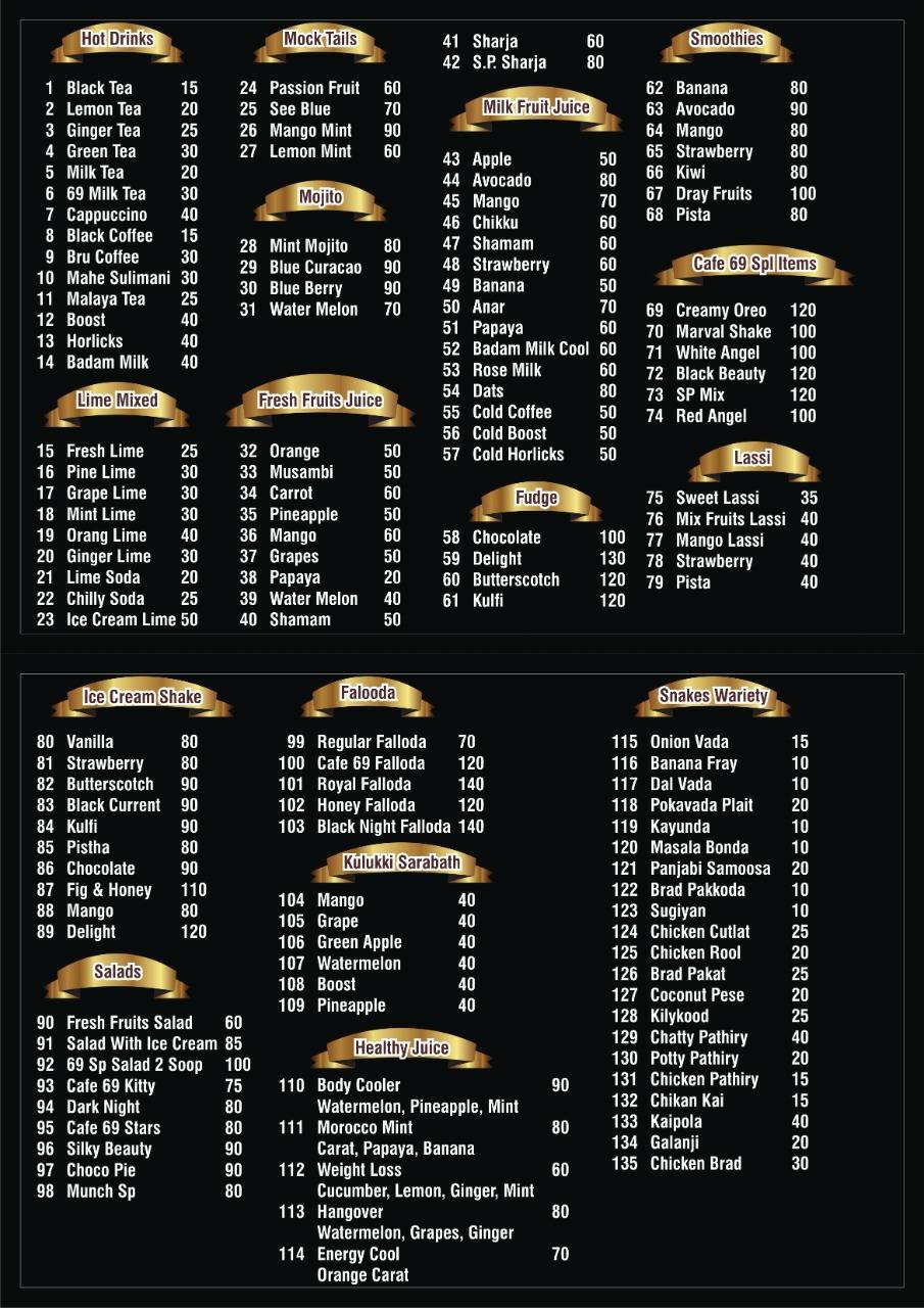 Menu at Café 69, Bengaluru, 6
