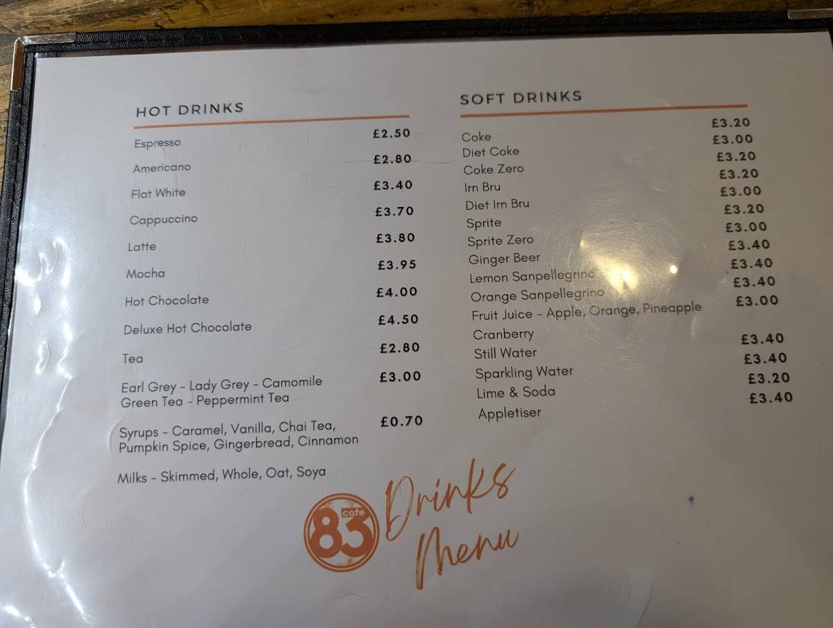 Menu at Cafe 83, Kemnay