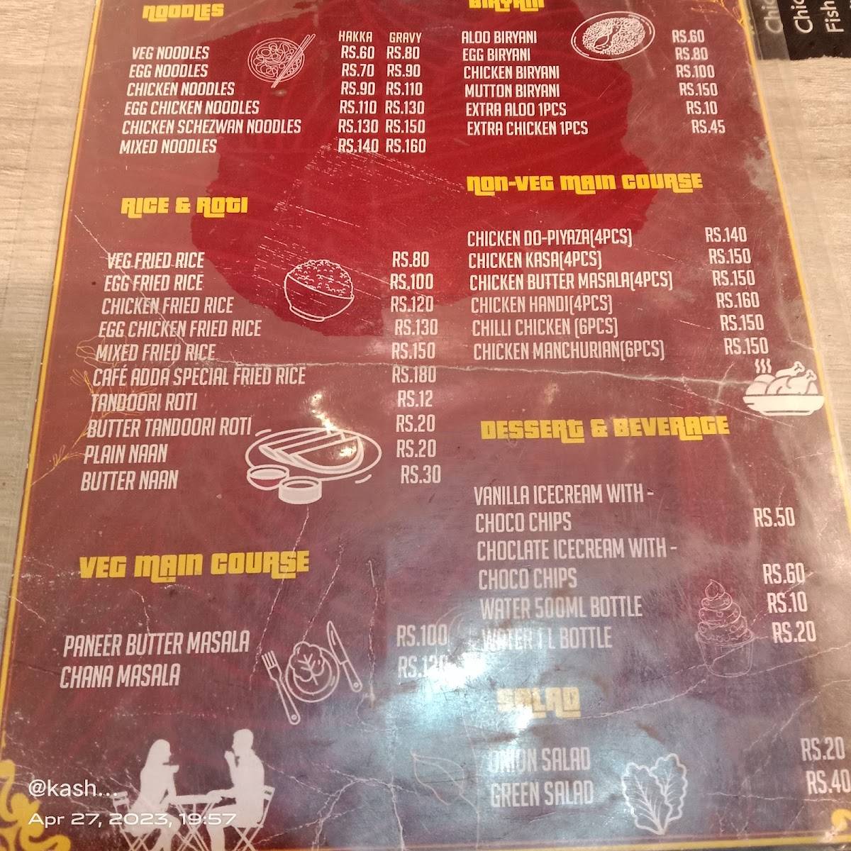 Menu at CAFE ADDA, Pandua