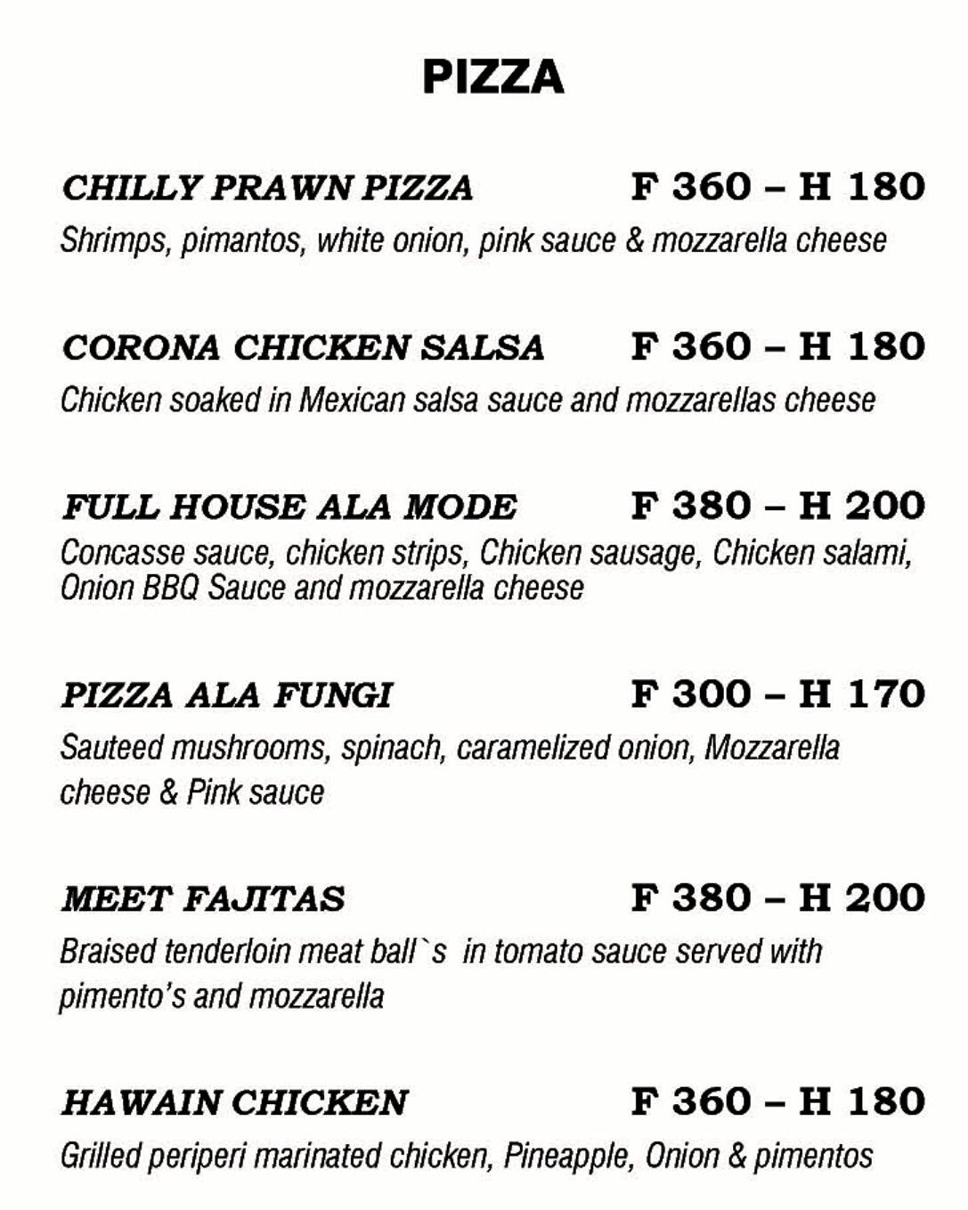 Menu at Cafe Al Bacio, Tazhakkod, Karassery
