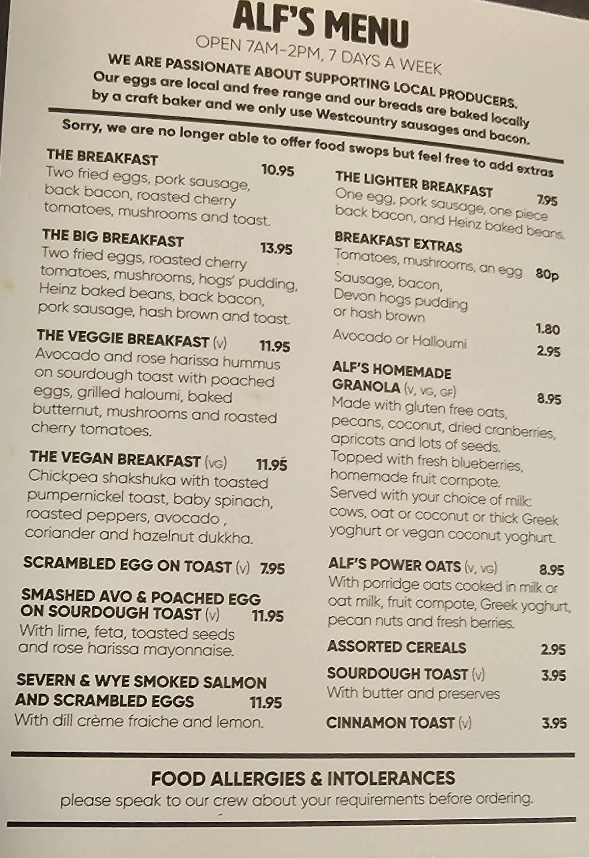 Menu at Cafe Alf Resco, Dartmouth
