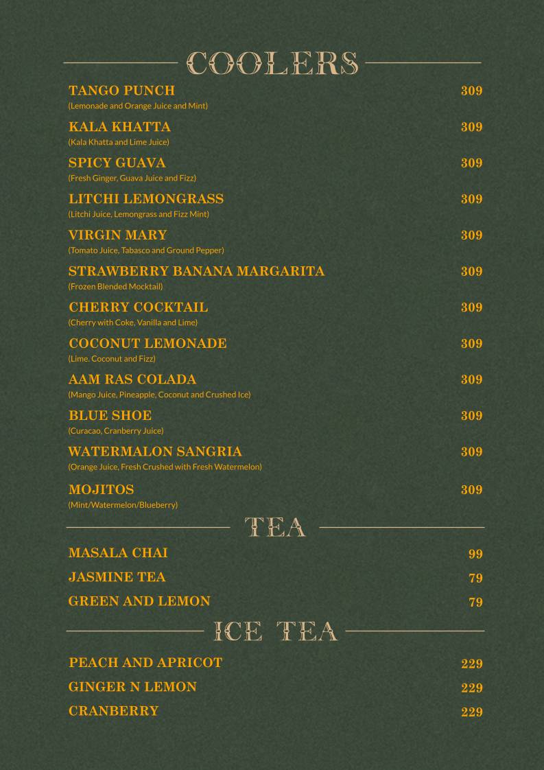 Menu at Cafe Another Day, New Delhi