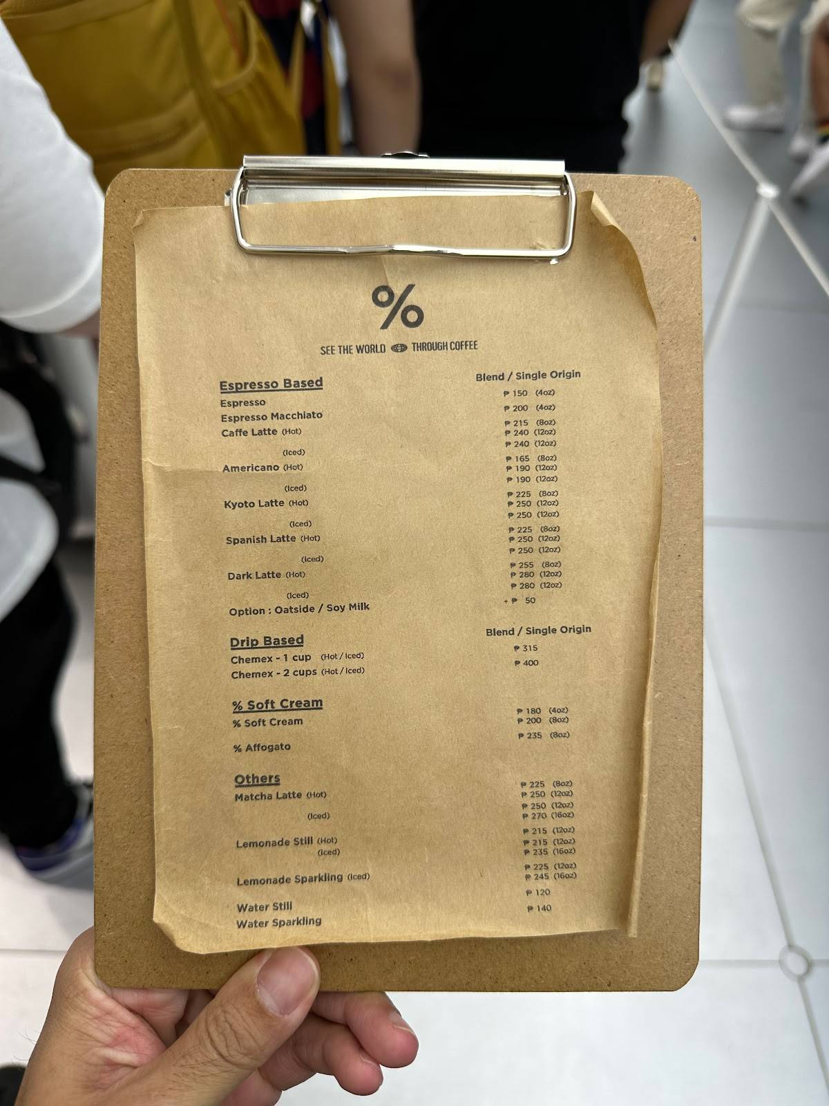 Menu at % Arabica Manila Mitsukoshi BGC cafe, Taguig