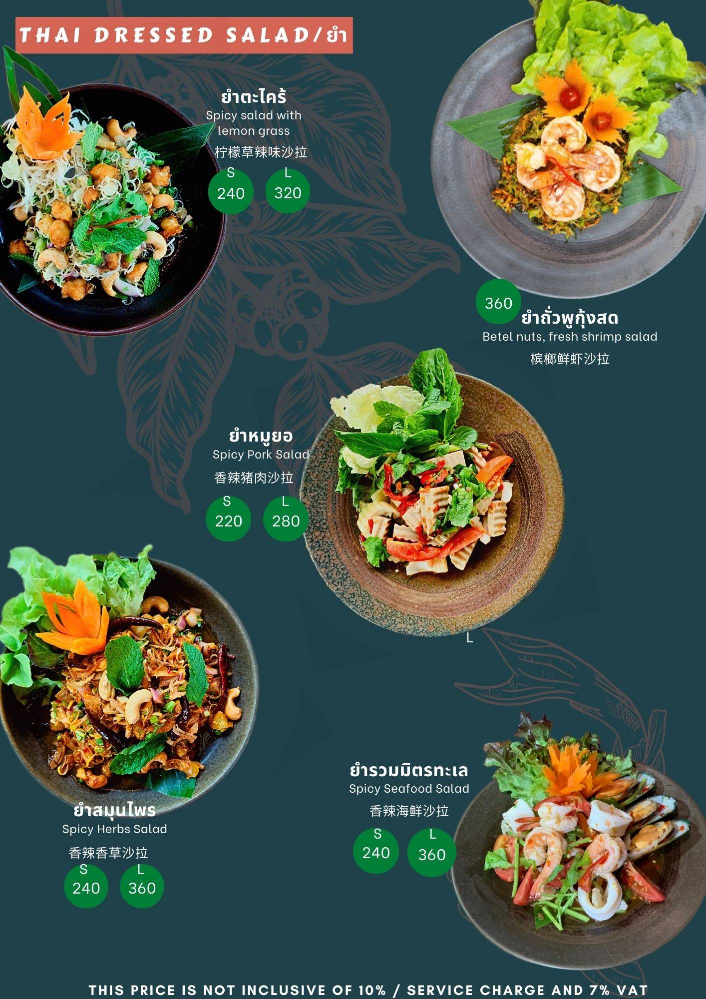 Menu at Baan Suan Sathon cafe, Bangkok