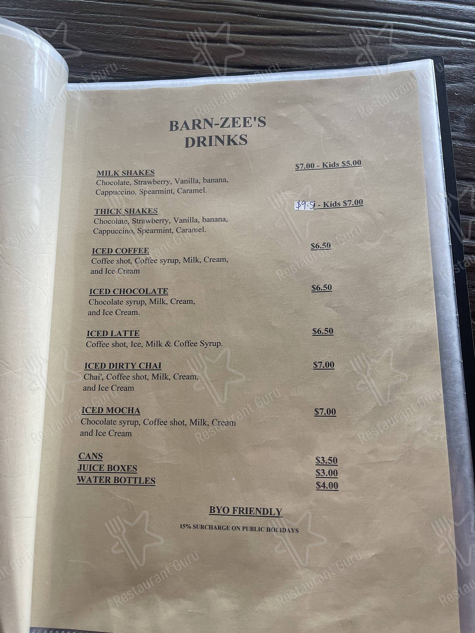 Menu at Barn-Zee's Burgers & Barista, Collie