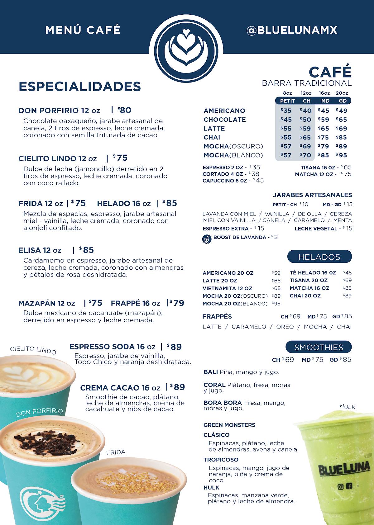 Carta de Blue Luna Café | Paseo del Río, Tijuana, Paseo del Río 6672 ...