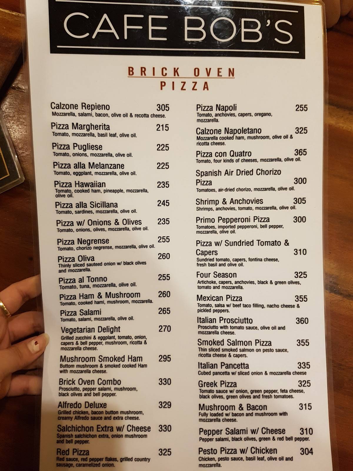Menu at Cafe Bobs Flagship, Bacolod, 21 Lacson St