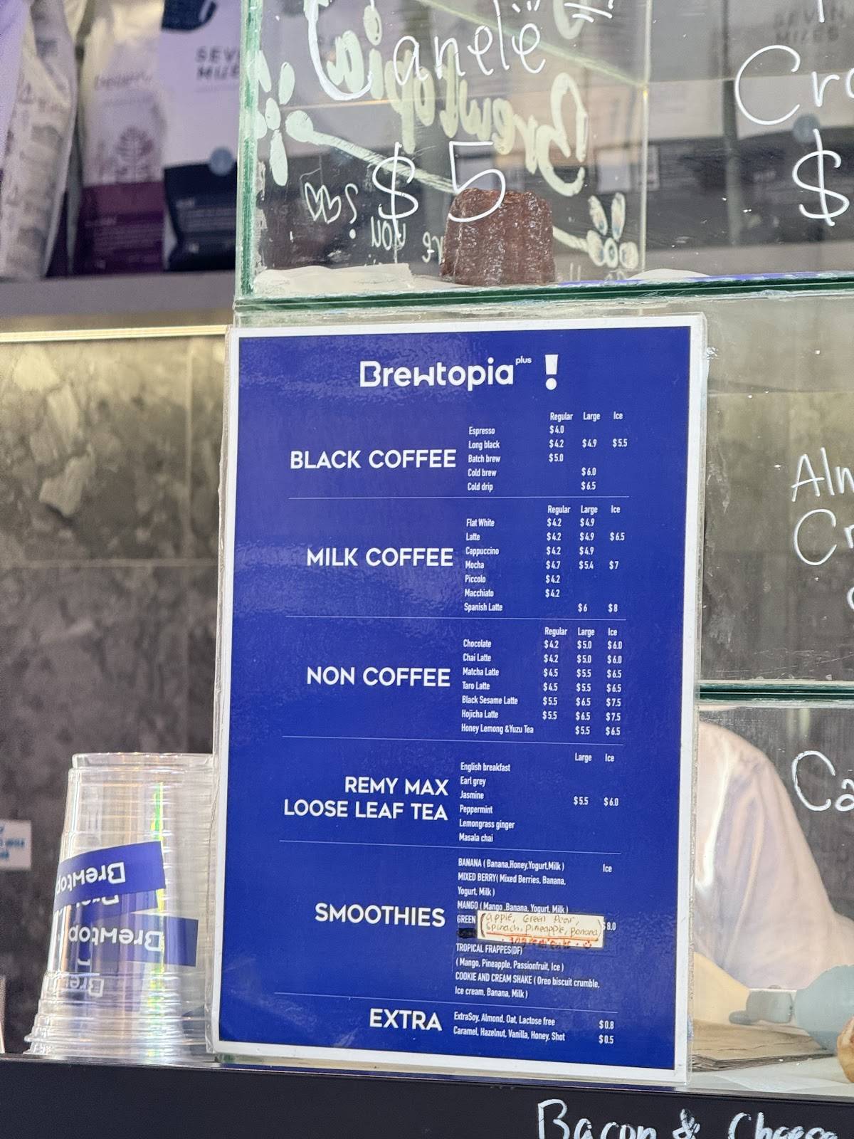 Menu at Brewtopia plus cafe, Sydney