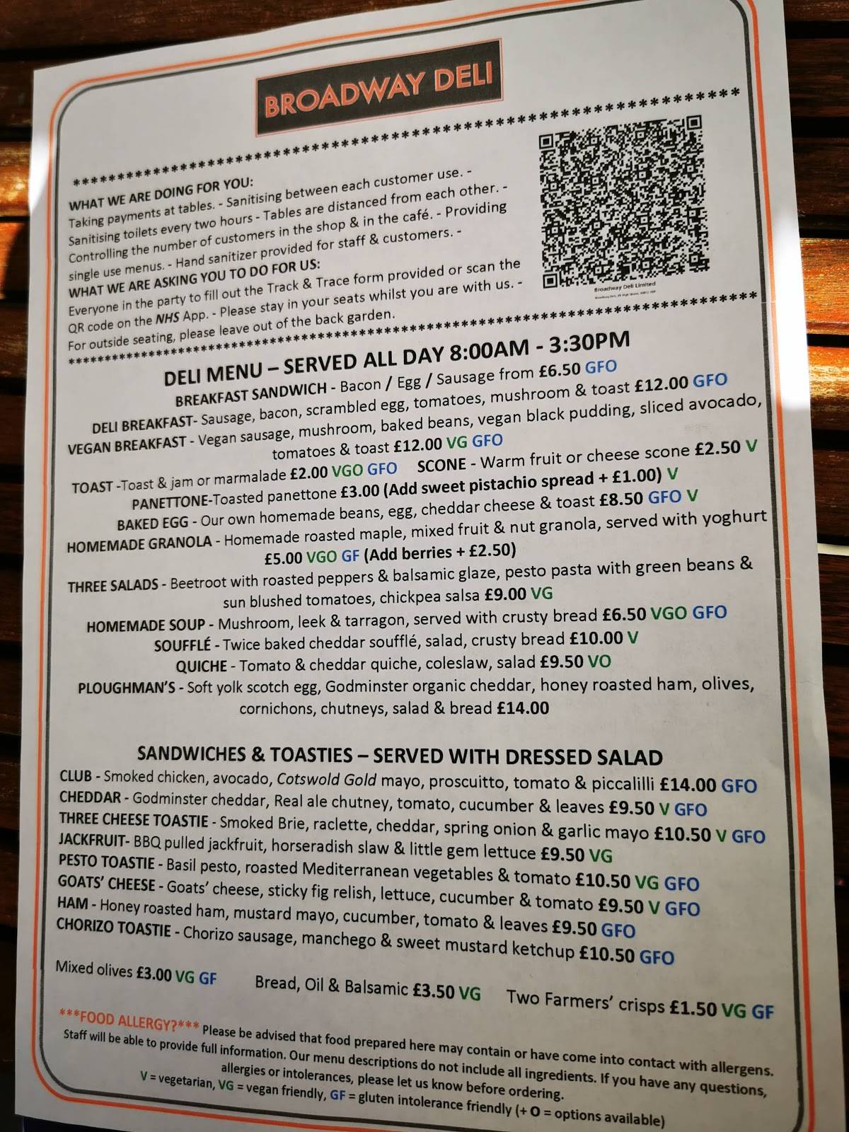 Menu at Broadway Deli cafe, Broadway