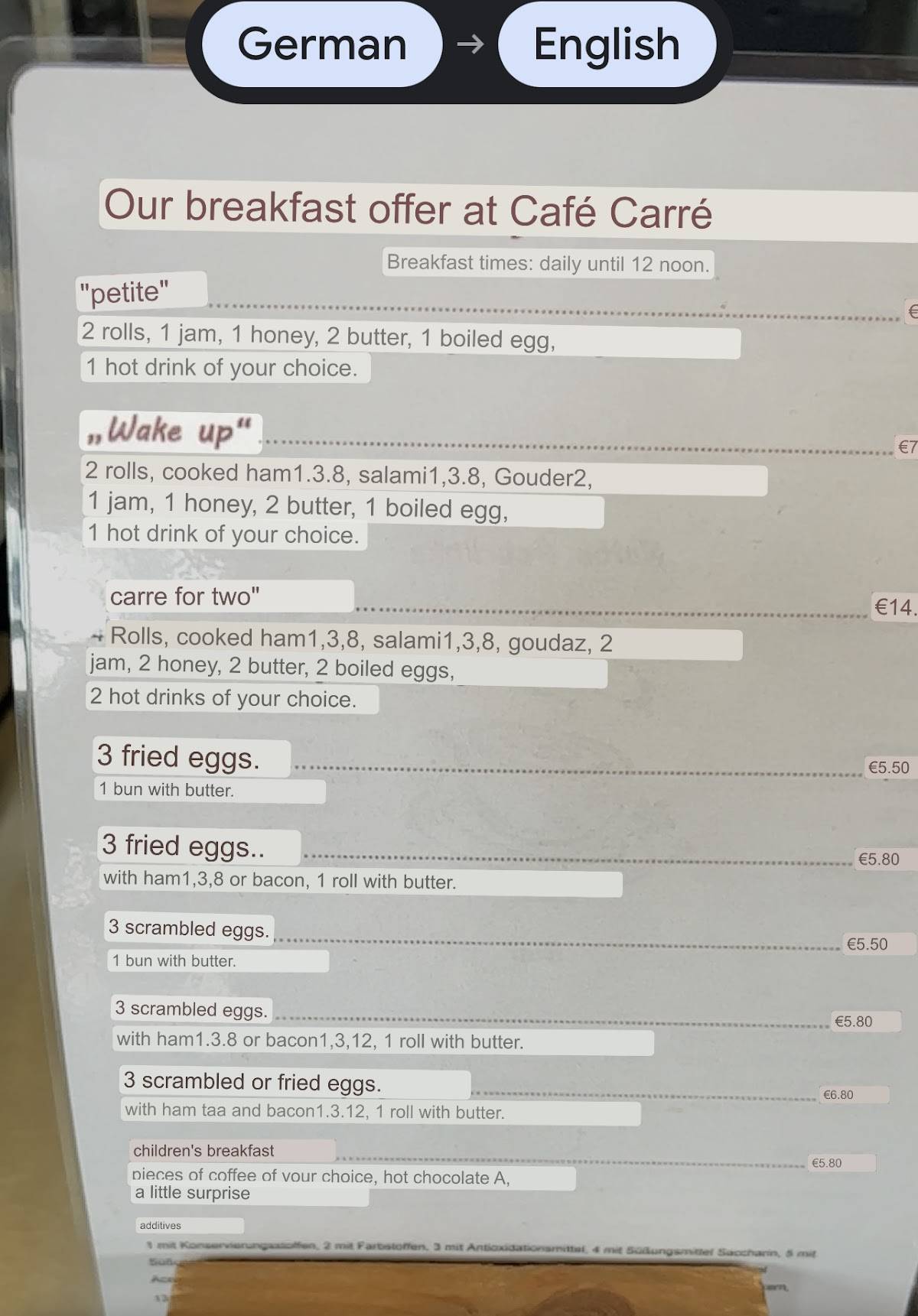 Speisekarte von Café Carré cafe, Kaiserslautern, Donnersbergstraße 87