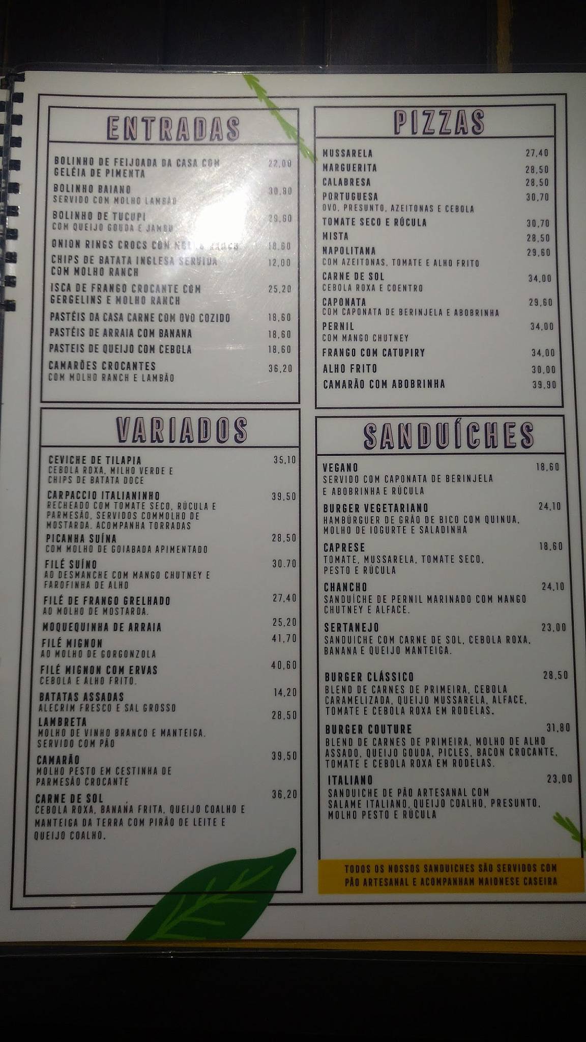 Menu em Café Couture, Fortaleza