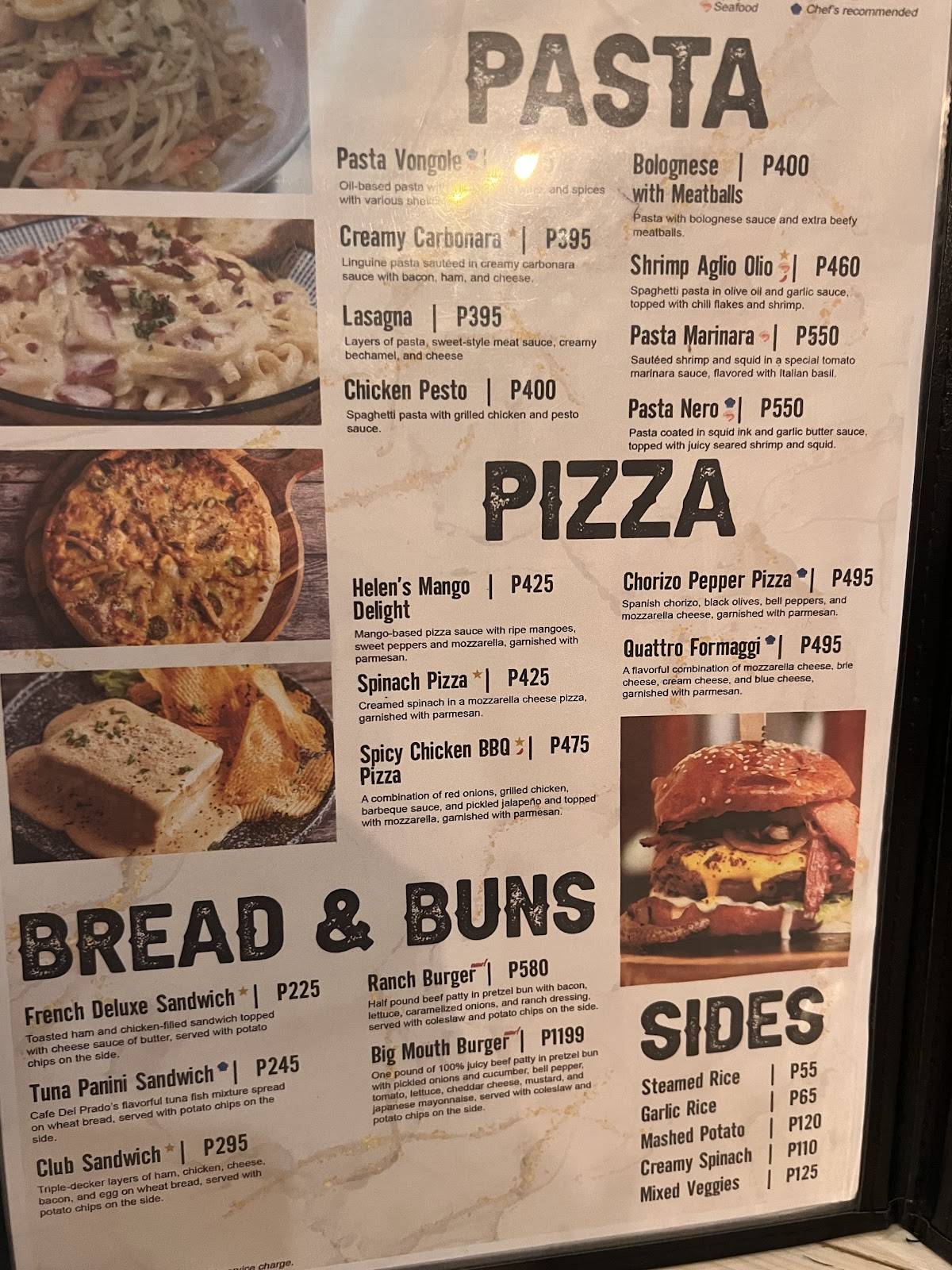 Menu at Café Del Prado cafe, Iloilo City, M.H. Del Pilar Street