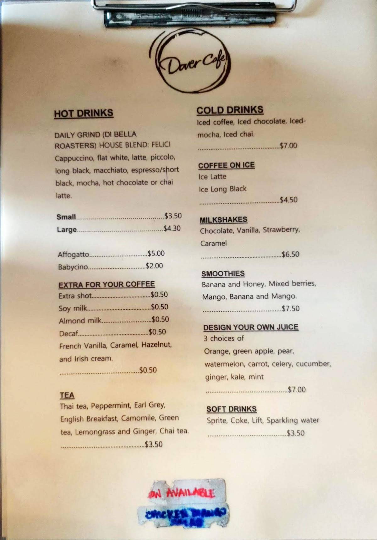 Menu at Dover Cafe, Rose Bay, 10B/12A Dover Rd