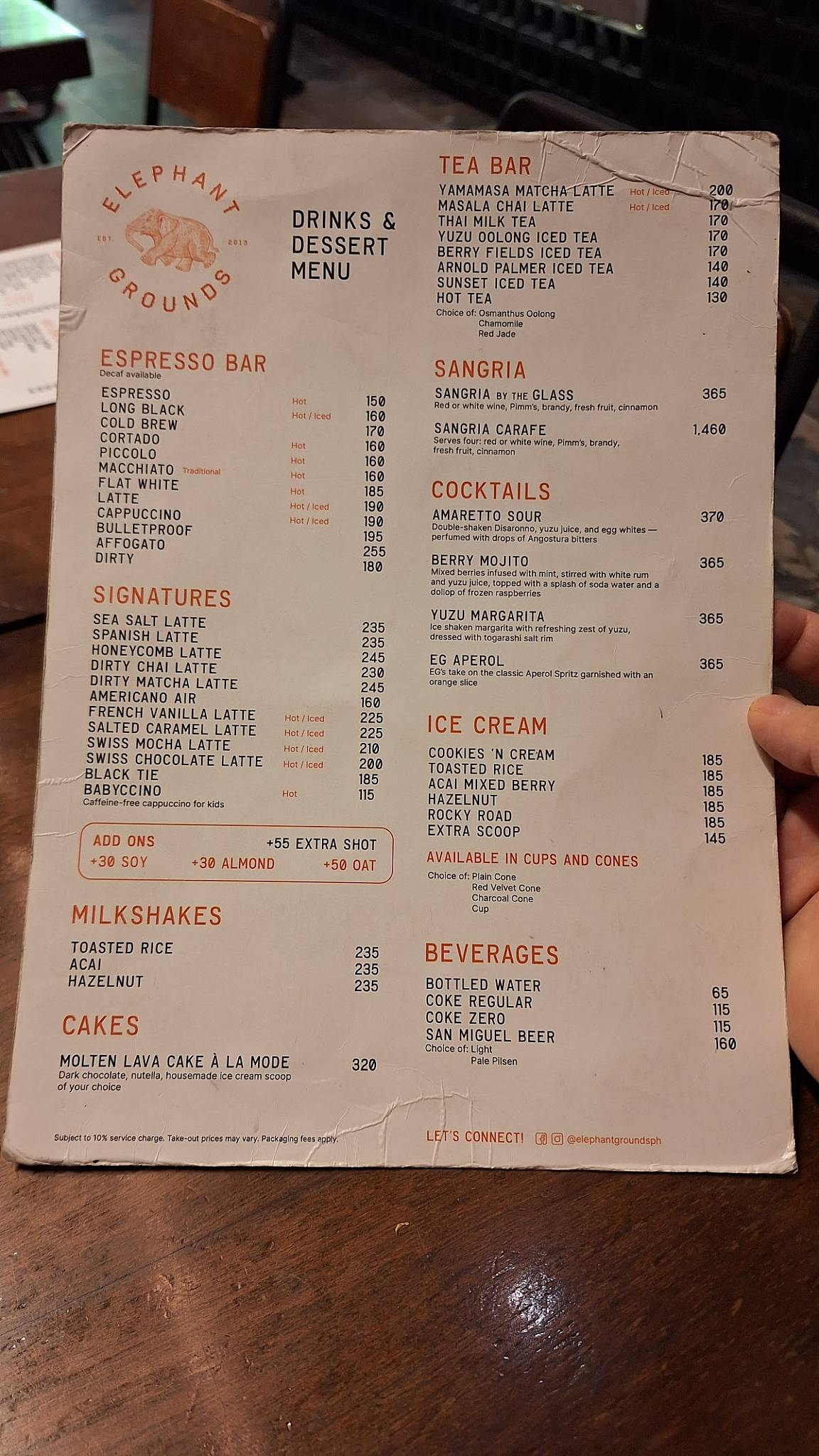 Menu at Elephant Grounds Manila - BGC cafe, Taguig