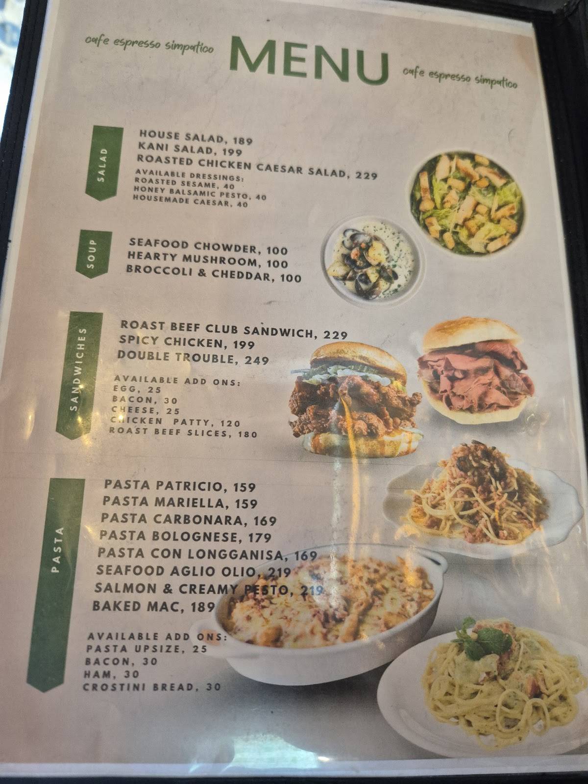 Menu at Café Espresso Simpatico cafe, Guiguinto