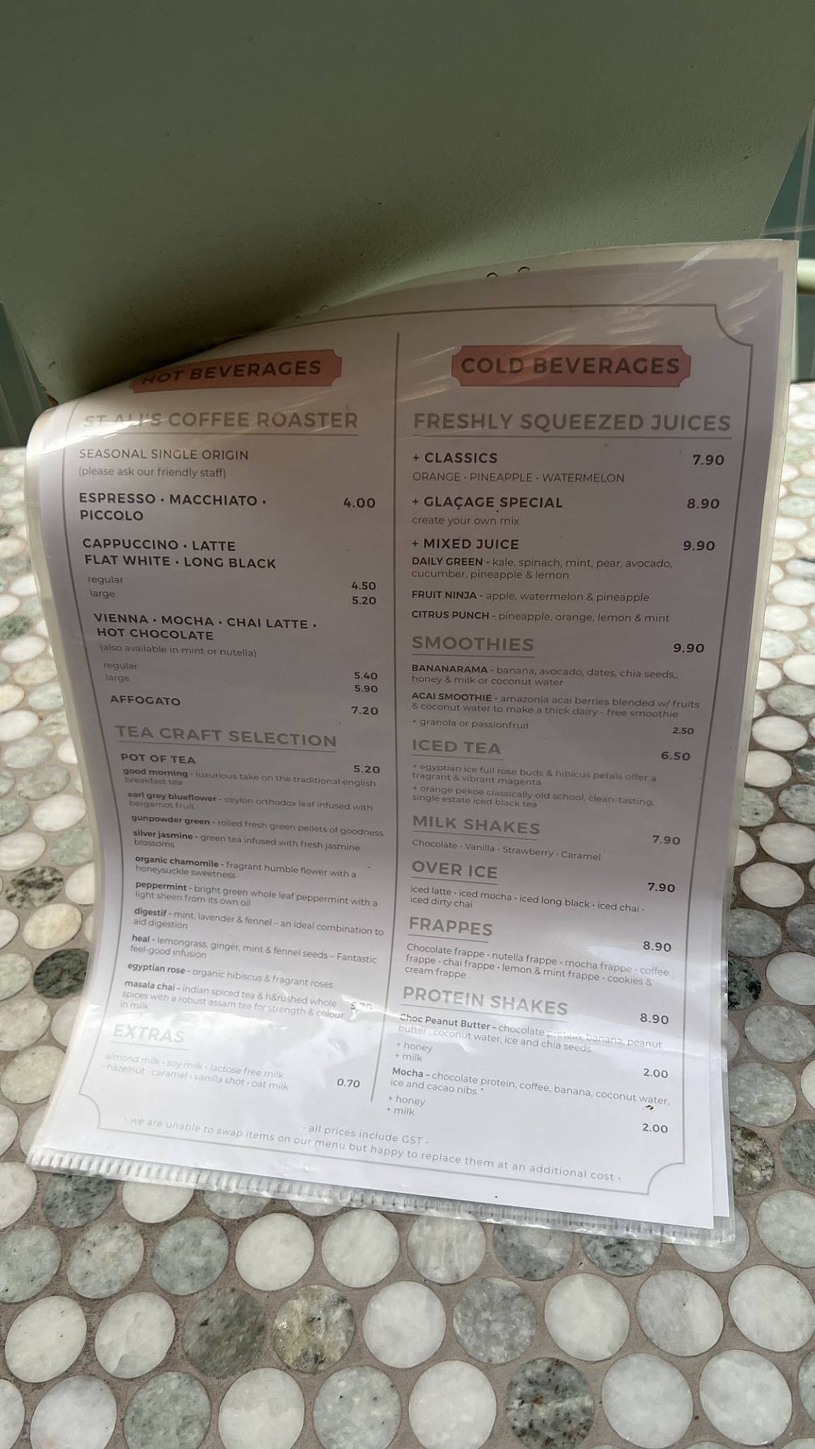 Menu at Glaçage cafe, Bankstown
