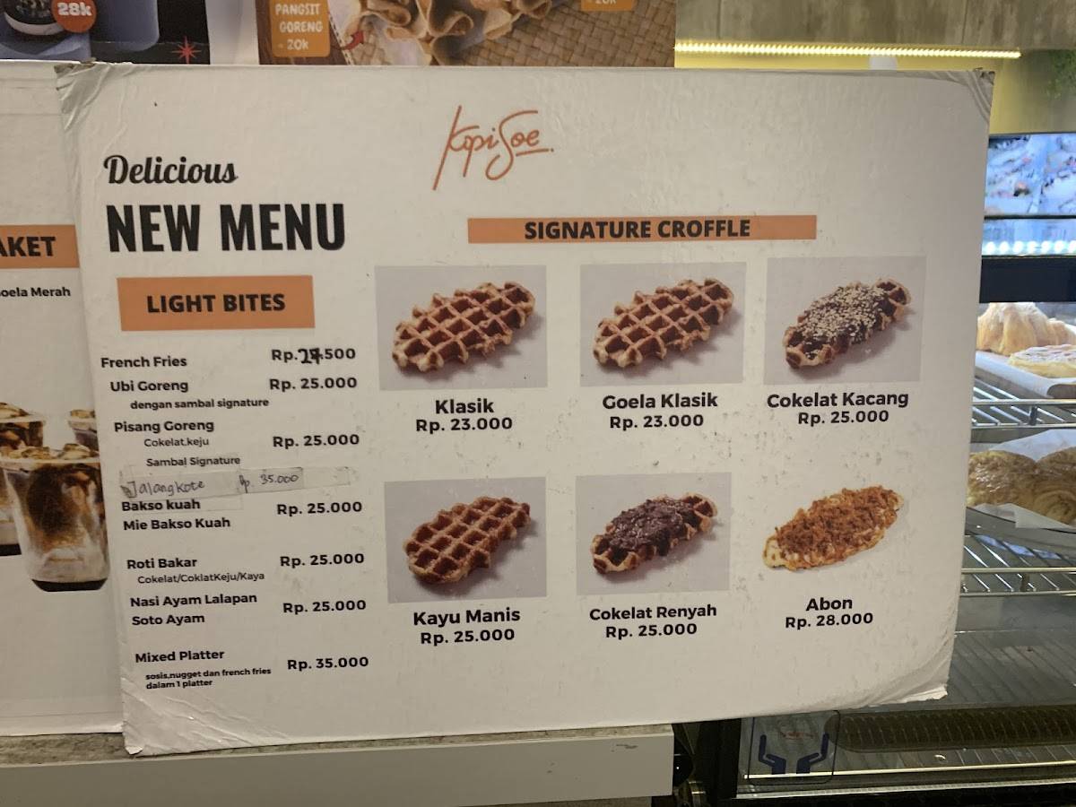 Carta del café Kopi Soe Panakkukang, Macasar