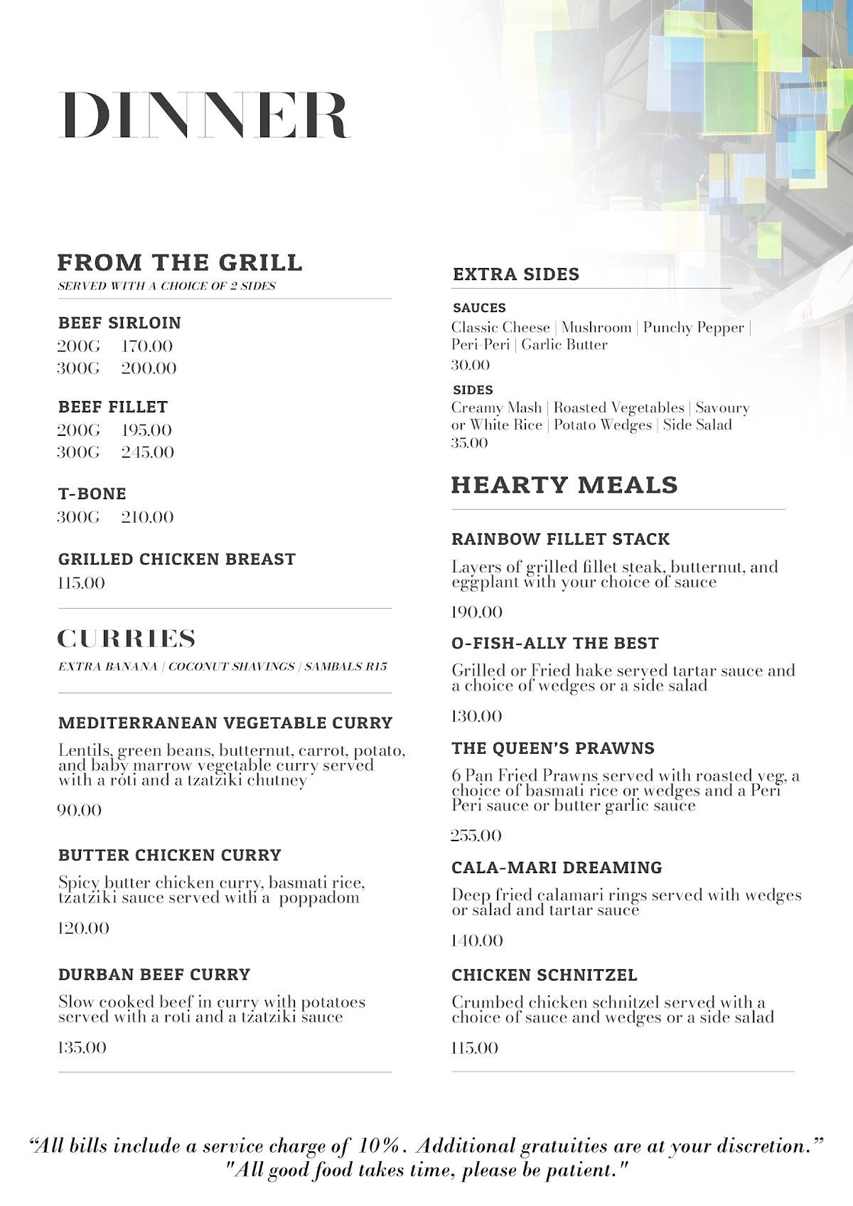 Menu at Café La Mare restaurant, Port Elizabeth