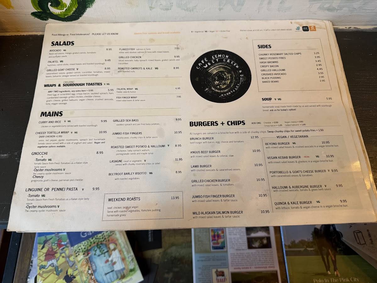 Menu at Cafe Lemon, London, 118 W Green Rd