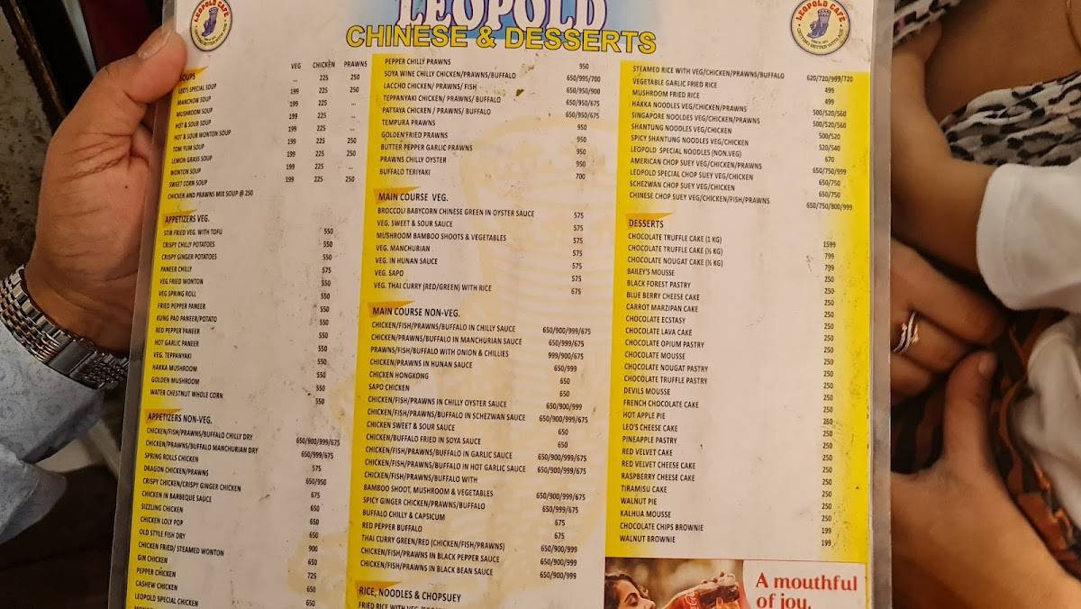 Menu at Leopold Cafe, Mumbai, Police Station