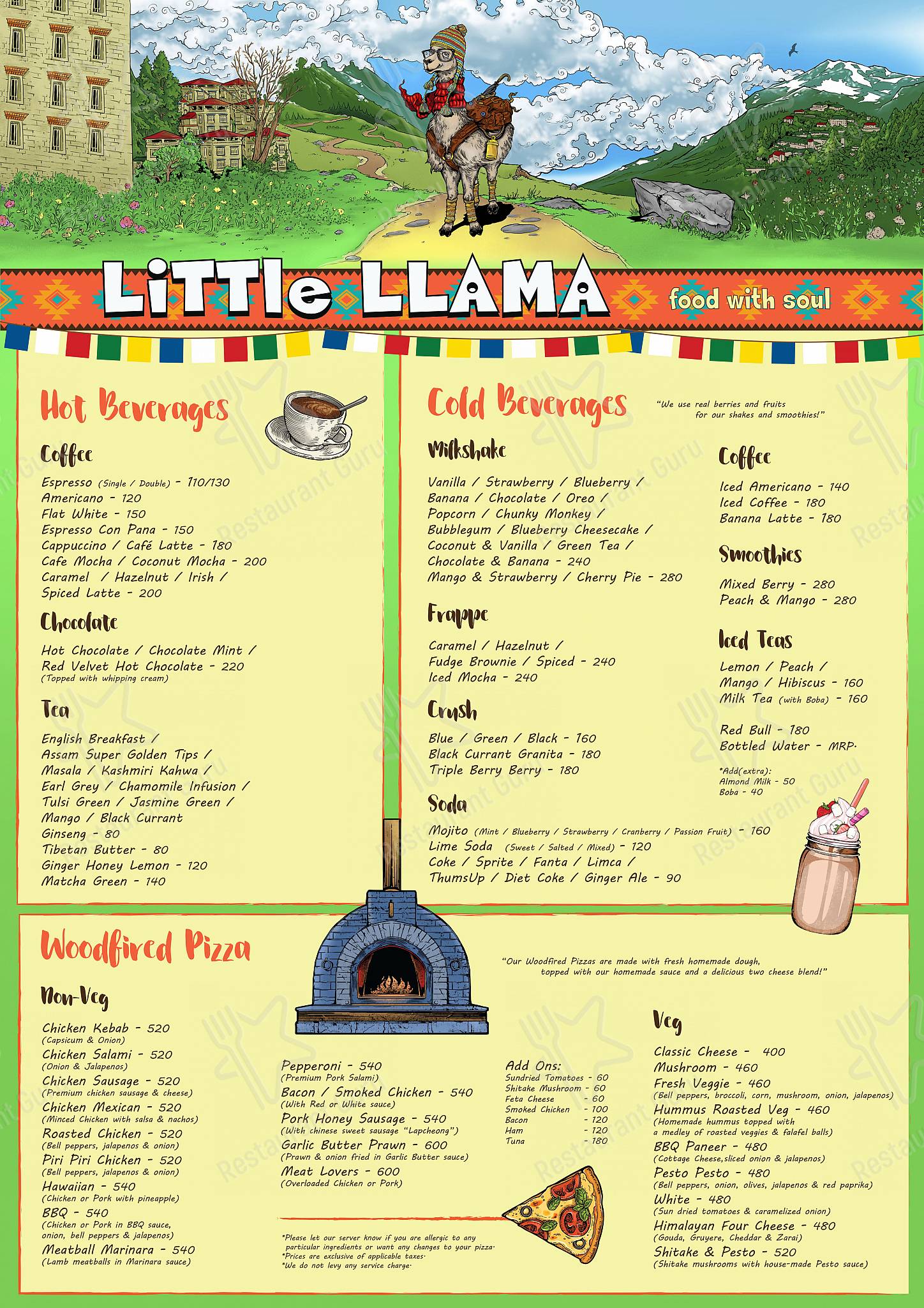 Menu at Little Llama Cafe, Mussoorie, 1