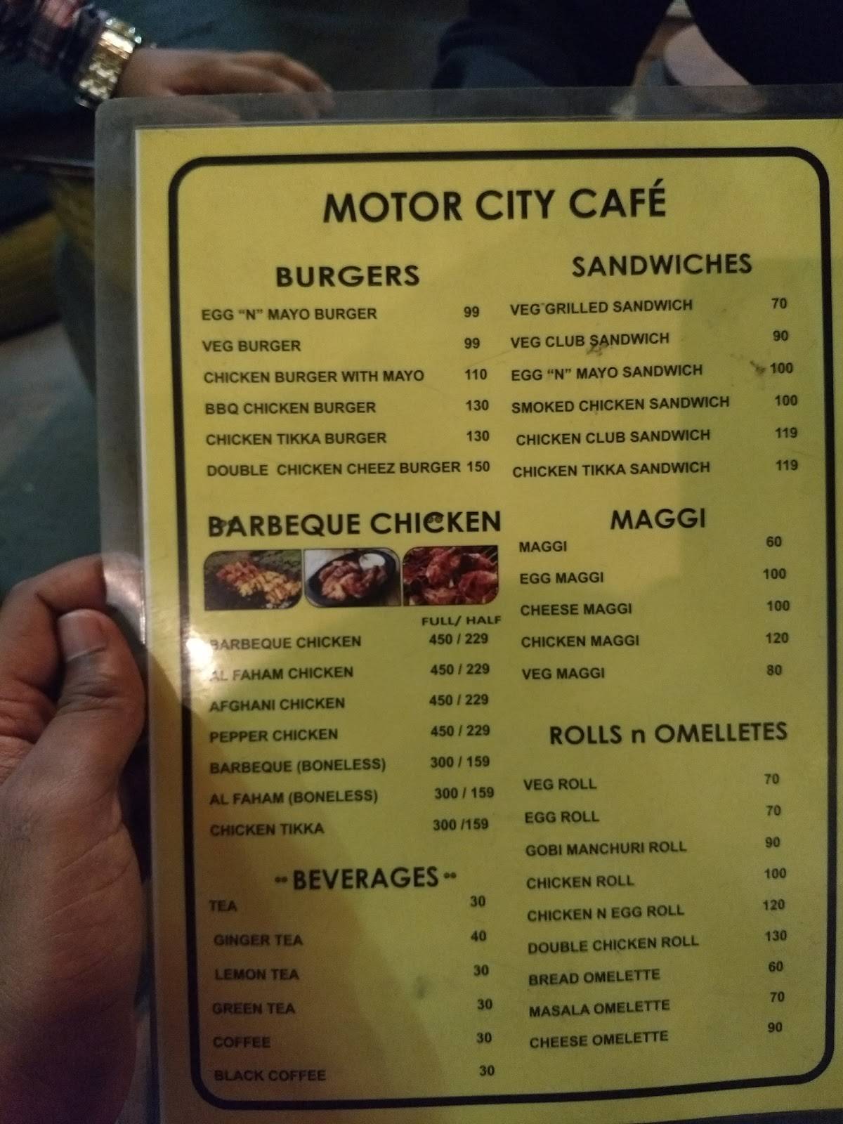 Menu at Motor City Cafe Nandi Hills, India