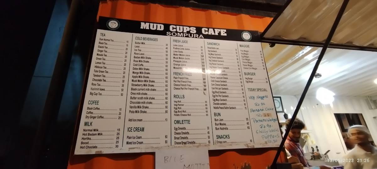 Menu at Mud Cups Cafe, Bengaluru, Choudadenahalli
