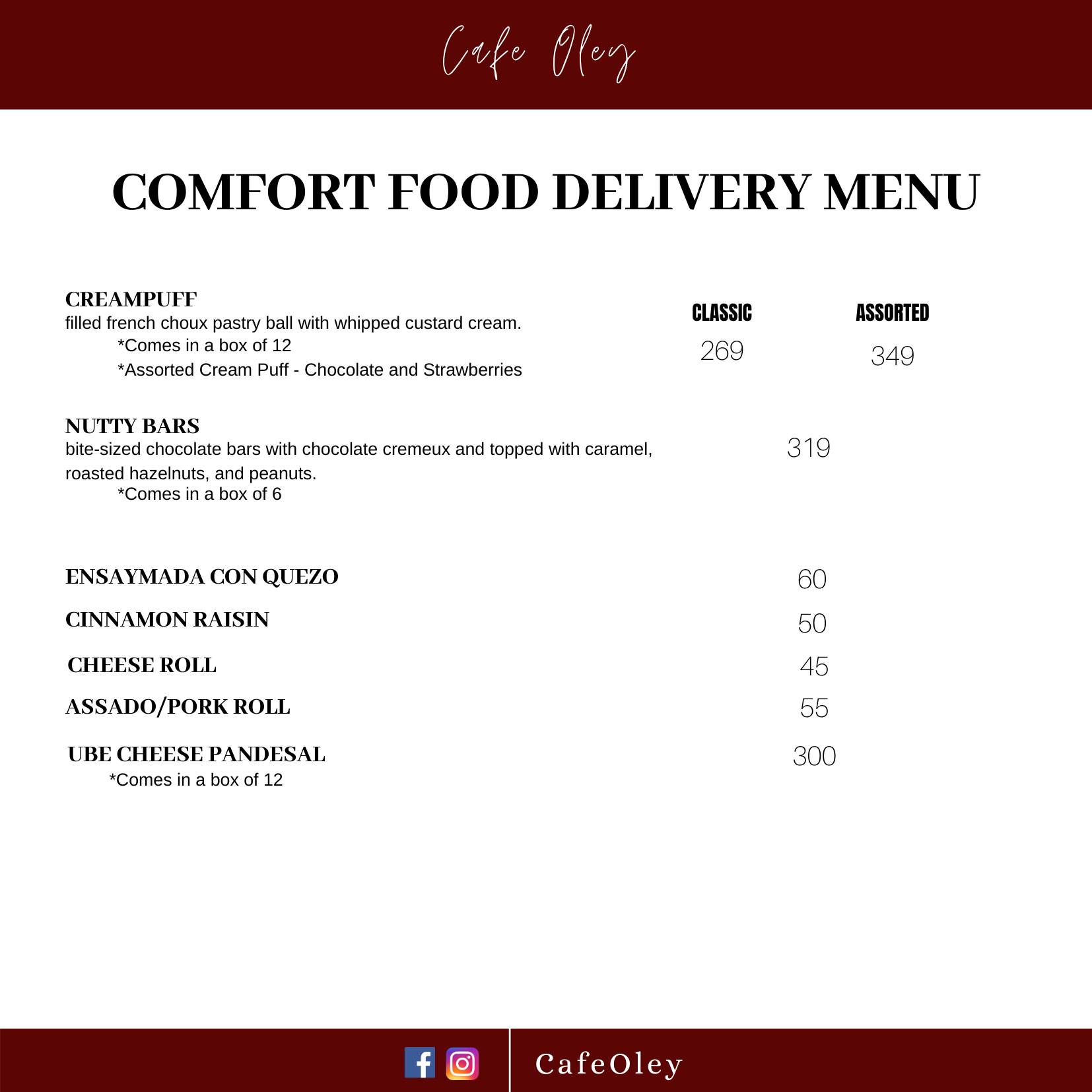 Menu at Cafe' Oley, Quezon City