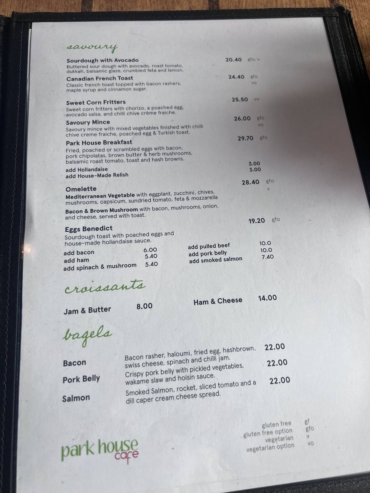 Menu at Park House Café cafe, Toowoomba City, 92 Margaret St