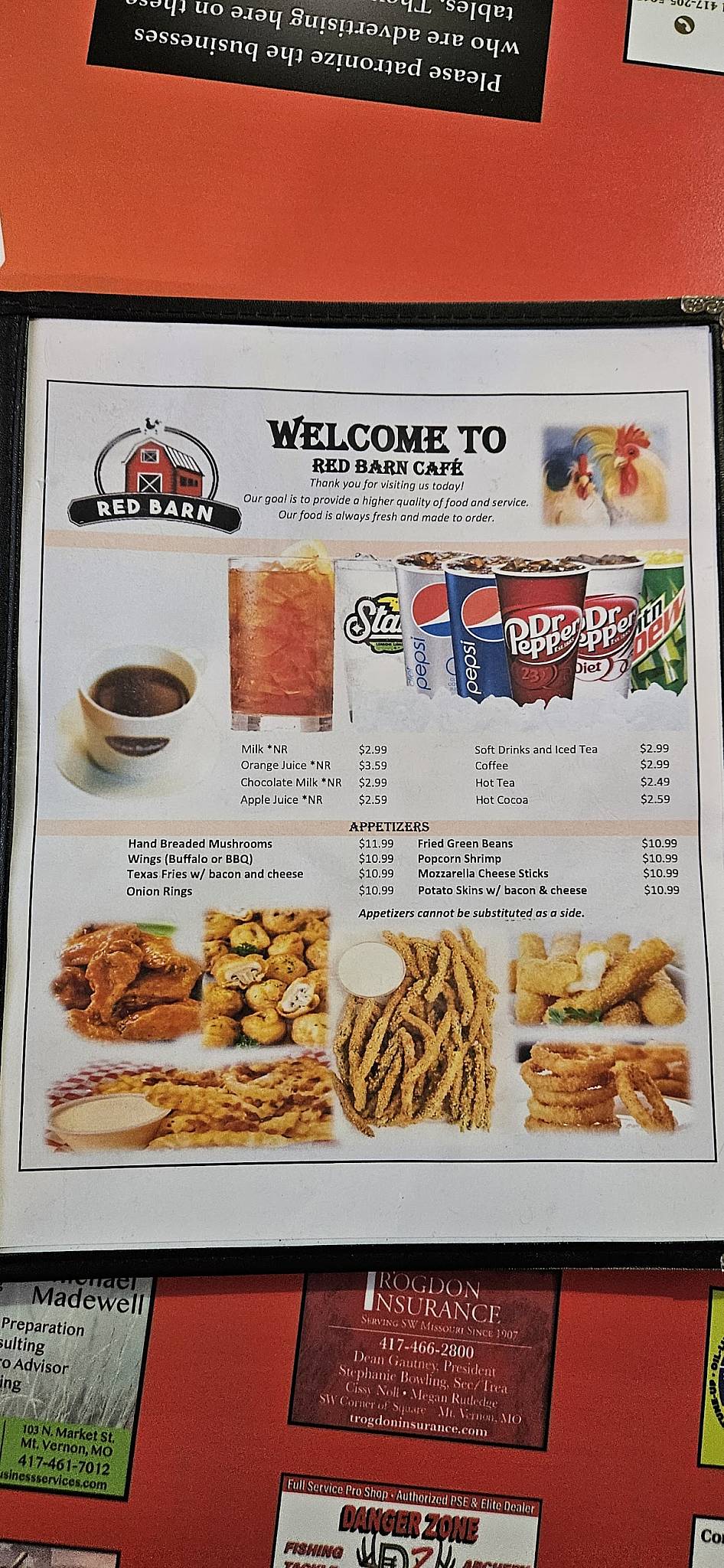 Menu at Red Barn Cafe, Mount Vernon, 107 W Mt Vernon Blvd