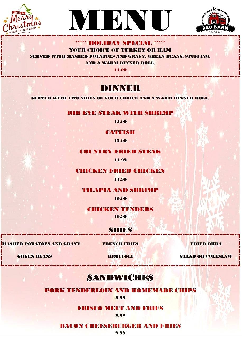 Menu at Red Barn Cafe, Mount Vernon, 107 W Mt Vernon Blvd