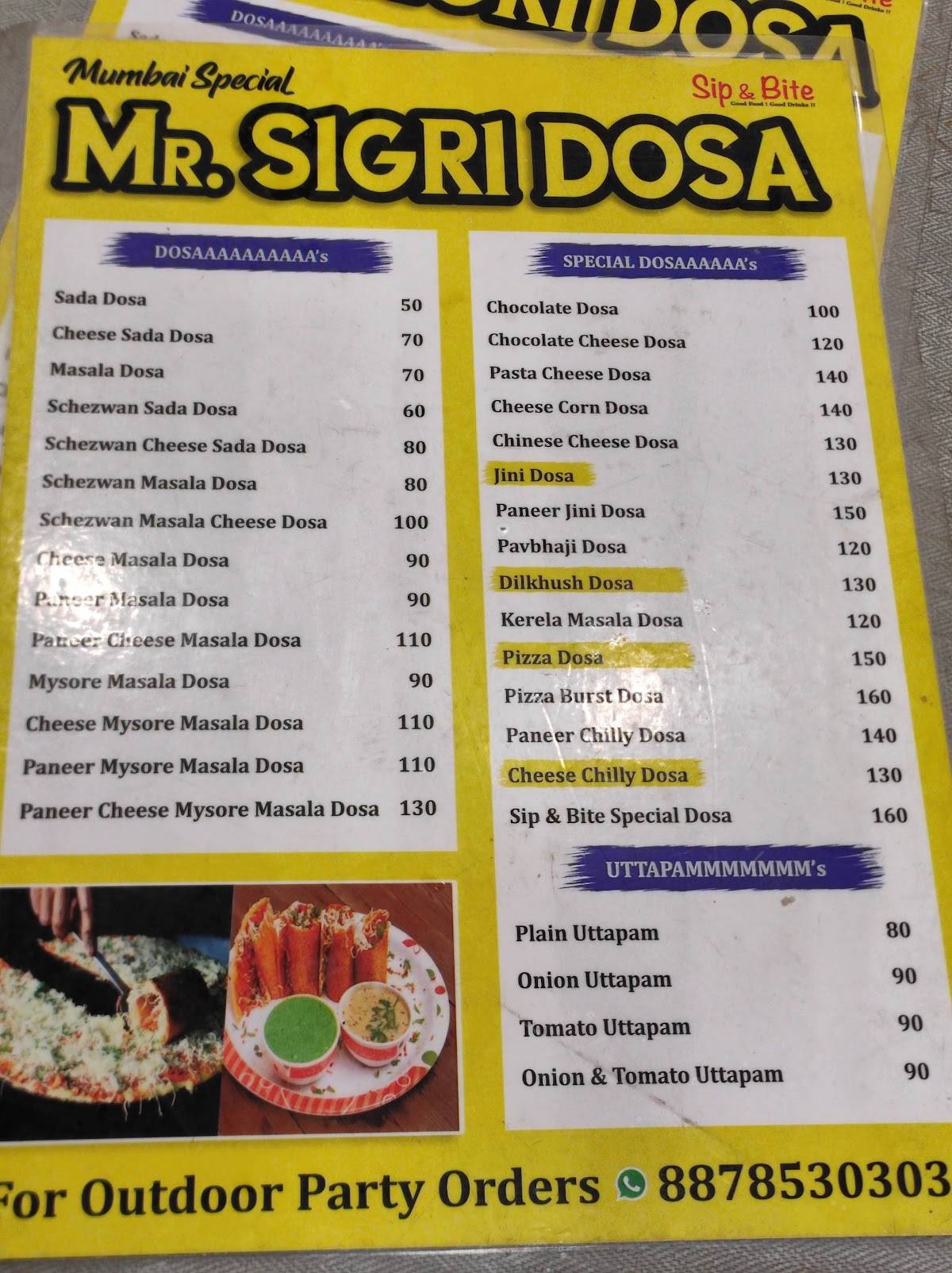 Menu at Sip & Bite cafe, Raipur