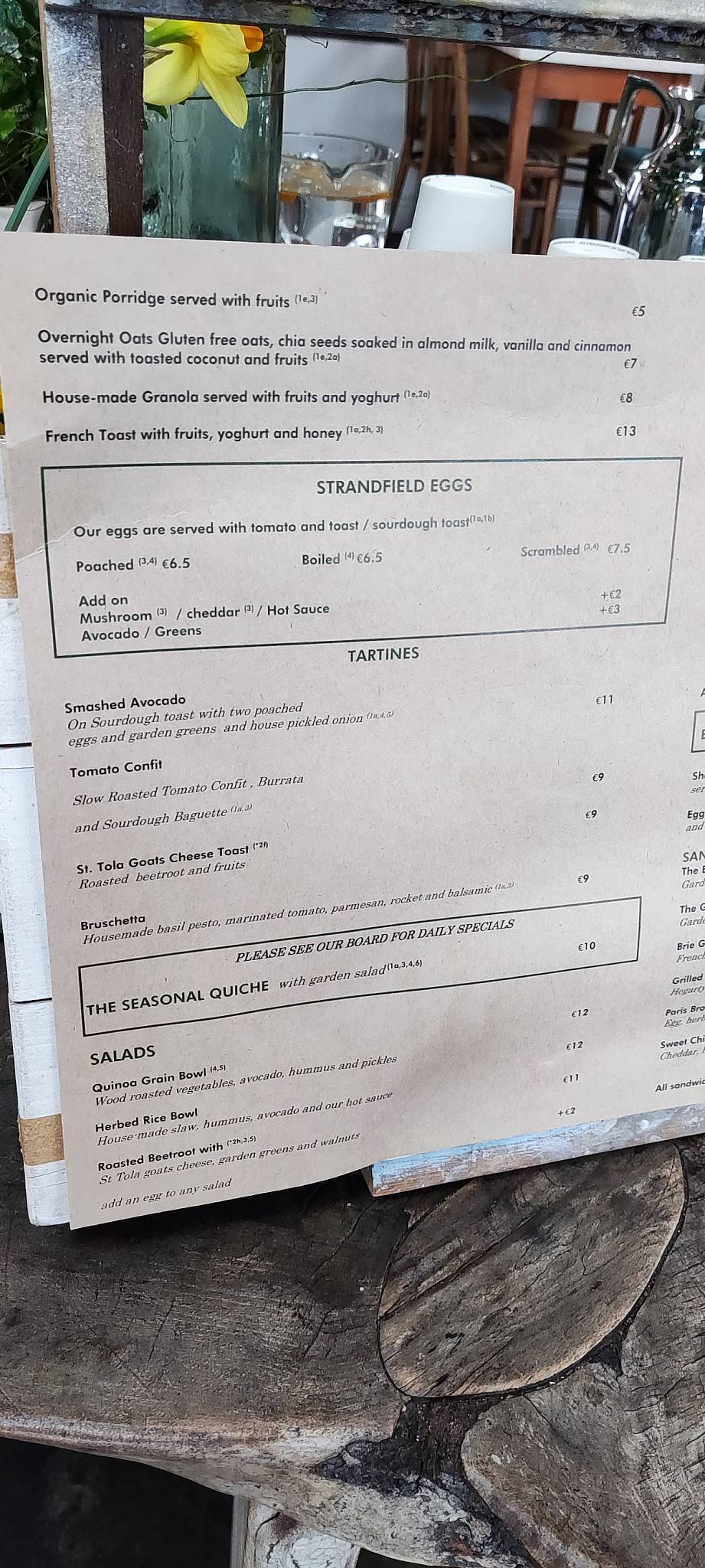 Menu at Strandfield cafe, Dundalk