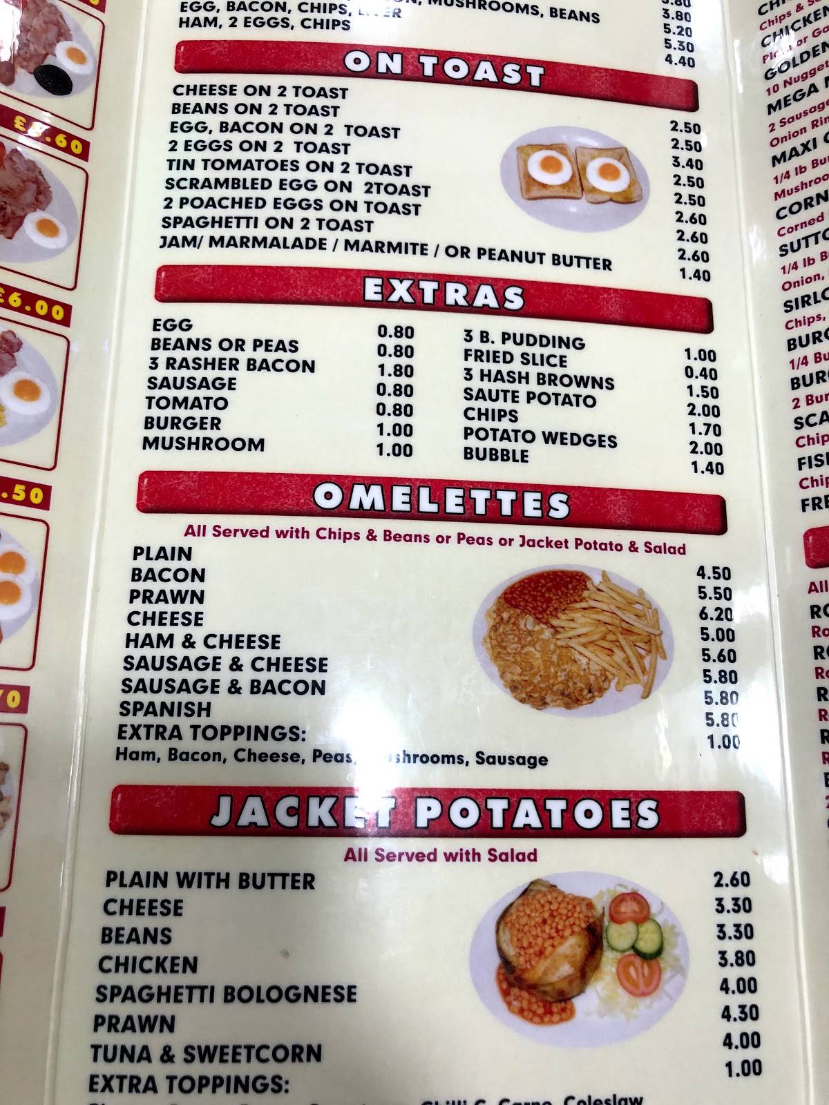 Menu at Sutton Cafe, London, 36 Stonecot Hill