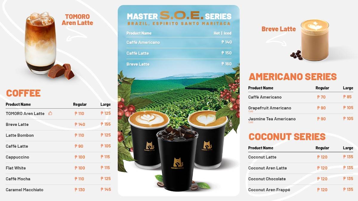 Menu at TOMORO COFFEE - The Enterprise Center cafe, Makati