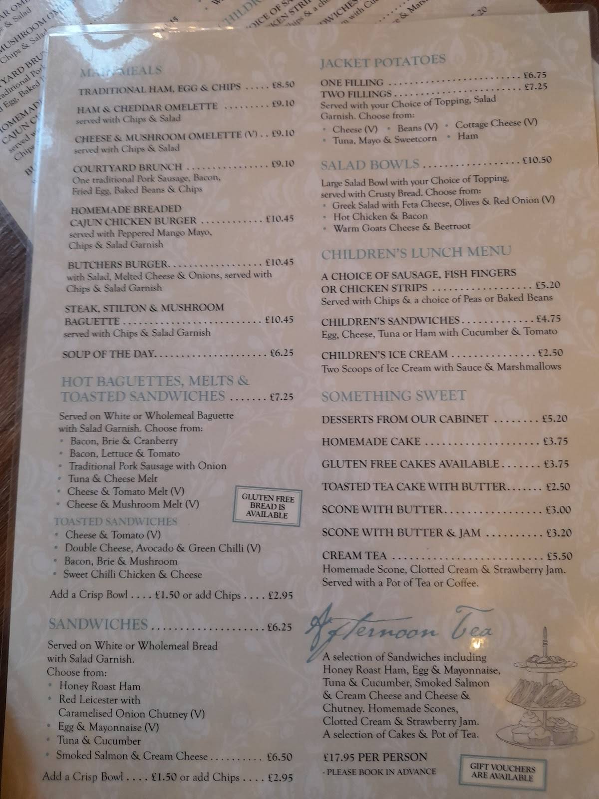 Menu at The Courtyard Cafe, Ashby-de-la-Zouch