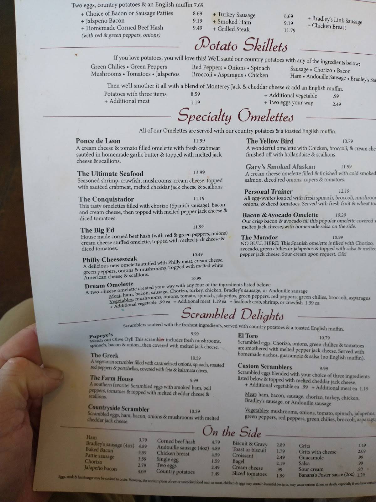 Menu at The Egg Cafe & Eatery, Tallahassee, Austin Davis Ave