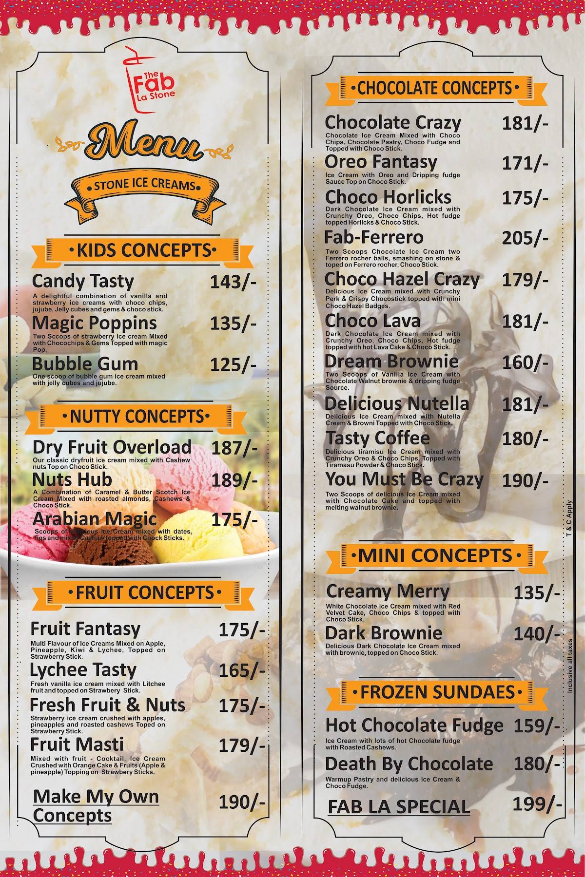 Menu at The Fab La Stone, India