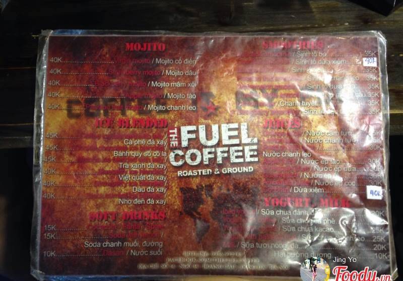 Menu at The Fuel Coffee cafe, Hanoi