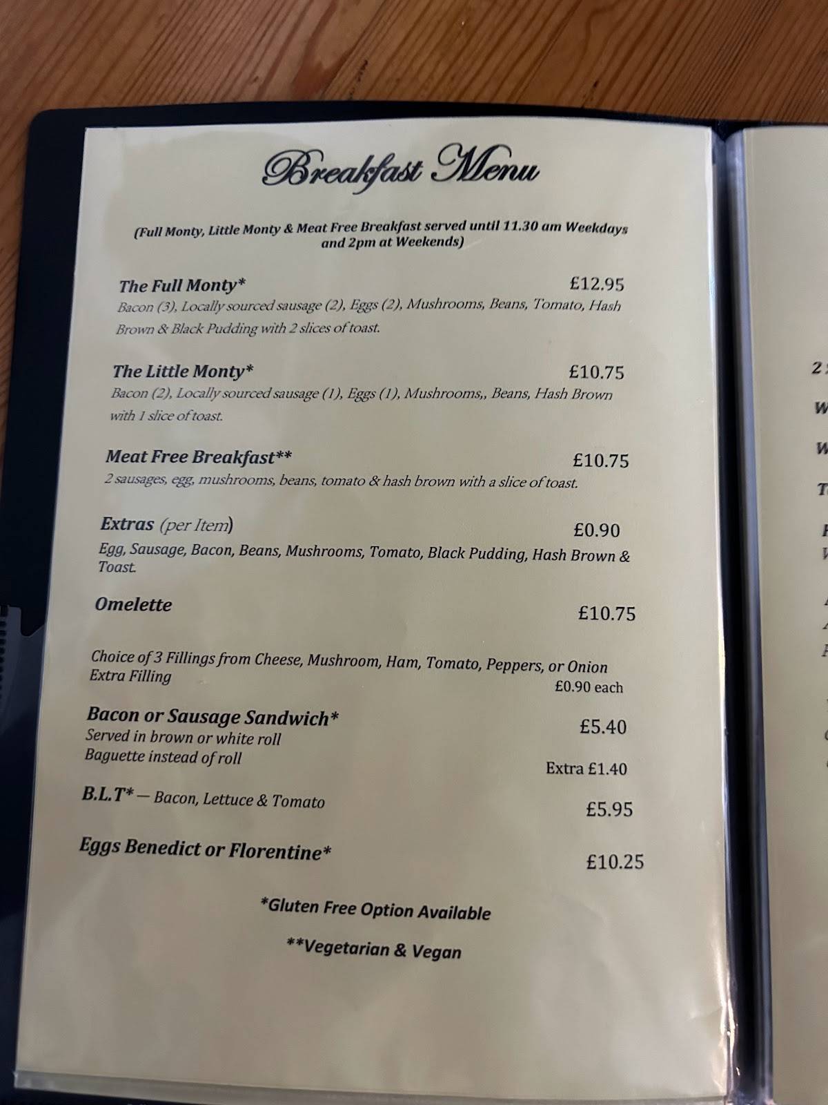Carta del café The Lemon Tree, Tadcaster