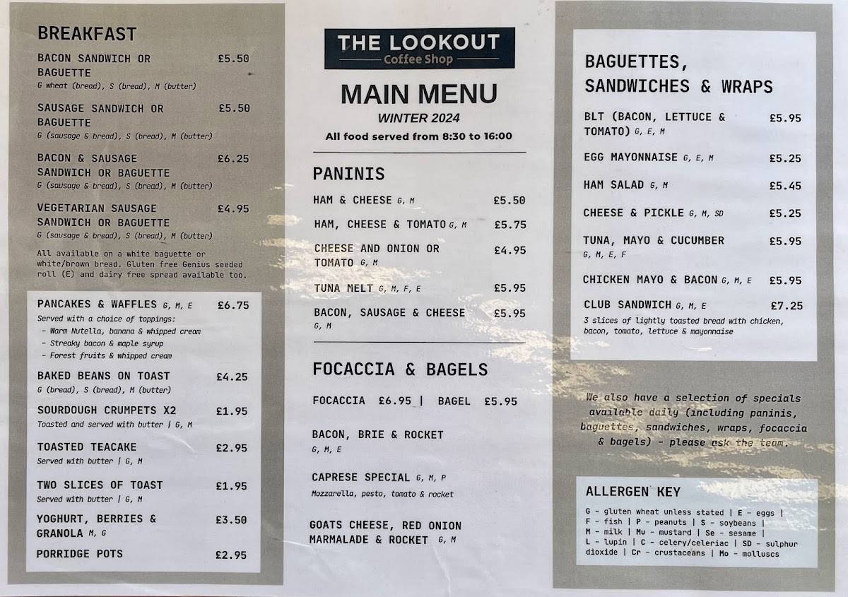 Menu at The Lookout Coffee Shop cafe, Biggin Hill
