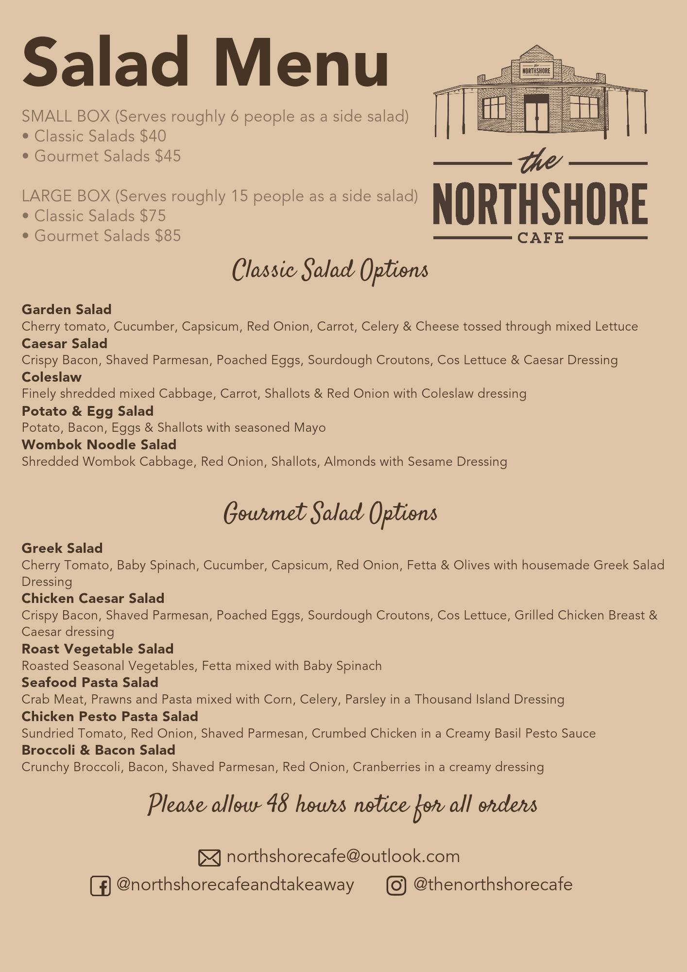 Menu at The Northshore Cafe, North Wagga Wagga